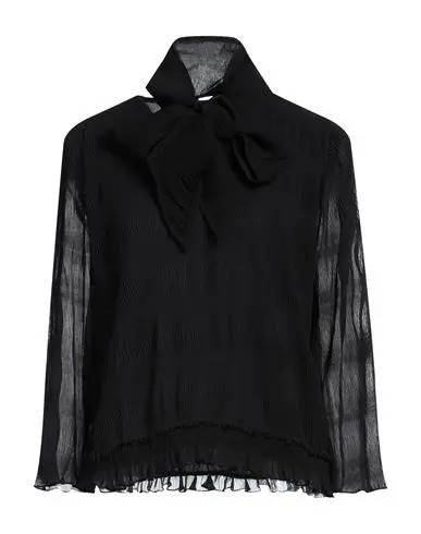 GANNI Crepe Pleated Ruffled Long Sleeve Blouse