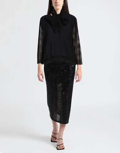 GANNI Crepe Pleated Ruffled Long Sleeve Blouse
