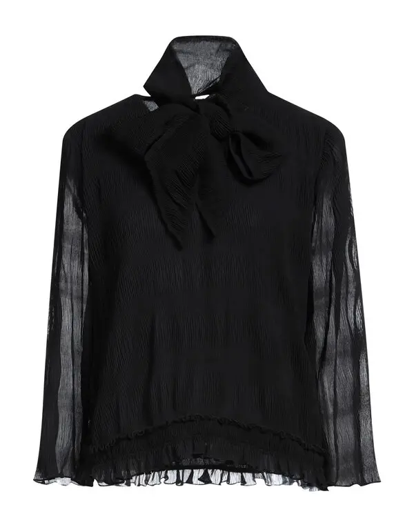 GANNI Crepe Pleated Ruffled Long Sleeve Blouse