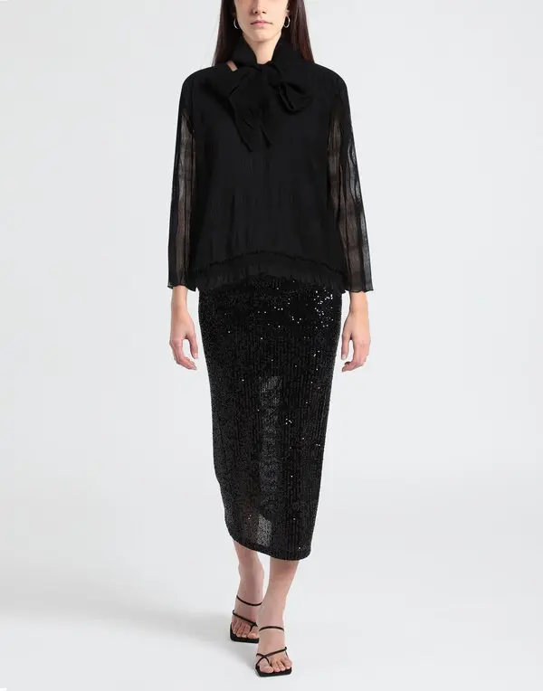 GANNI Crepe Pleated Ruffled Long Sleeve Blouse