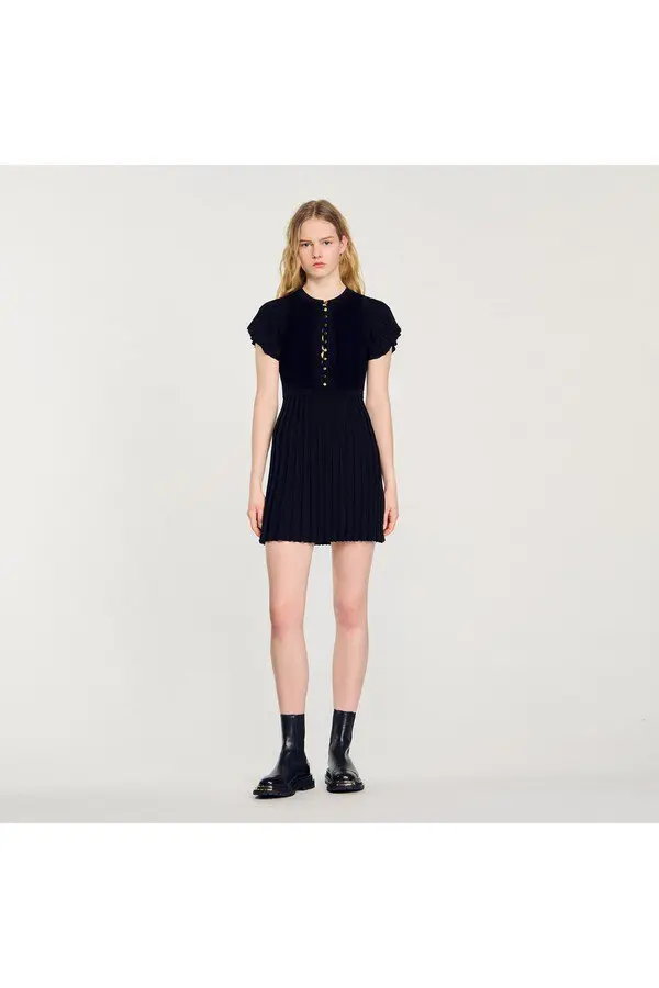 Sandro Pleated Knit Mini Dress In Black - 50% Off | Editorialist