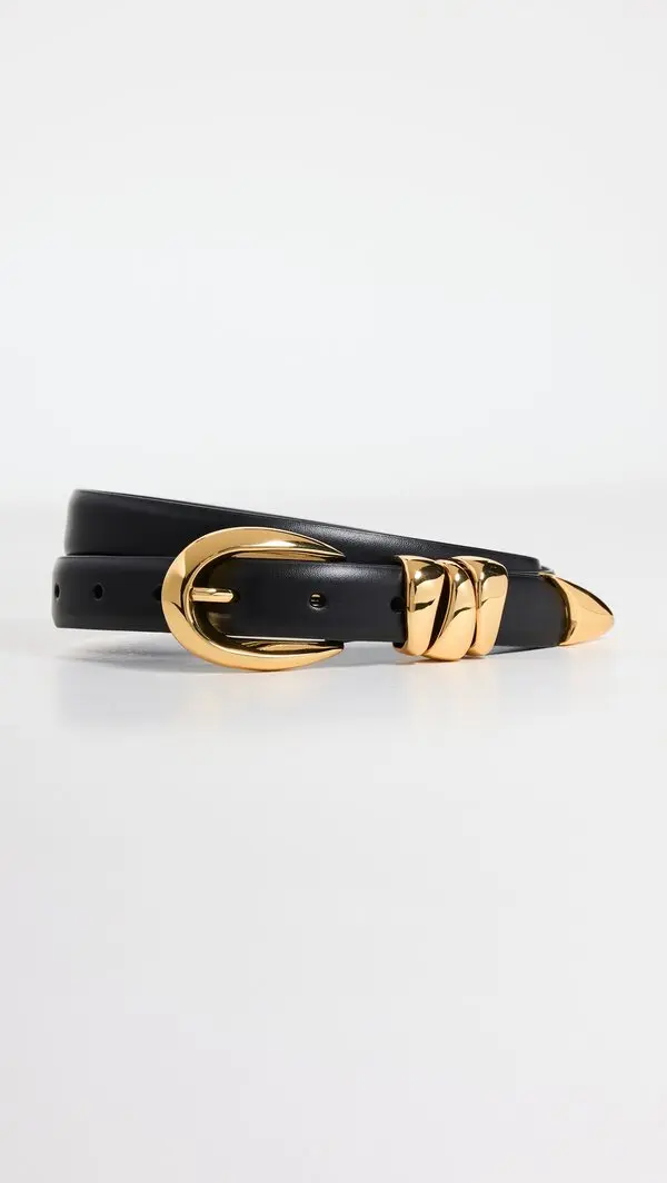 Madewell Triple Metal Keeper Belt - True Black With Gold Hardware