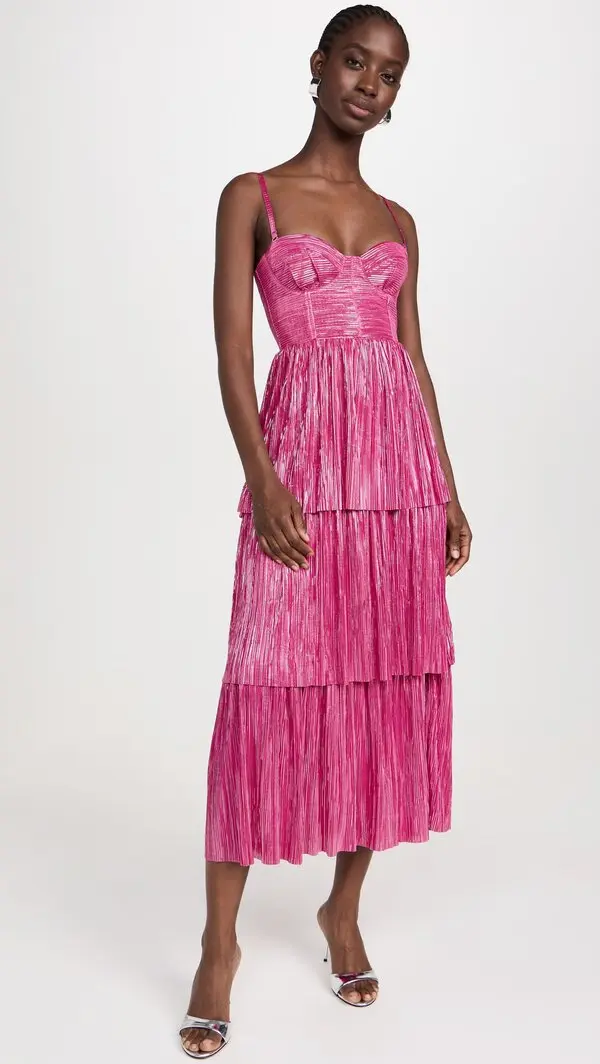 ソラ Sabina Musayev Ascella Tiered Midi Dress In Raspberry - 80% Off