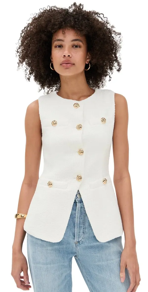 Endless Rose Tweed Buttoned Top - White
