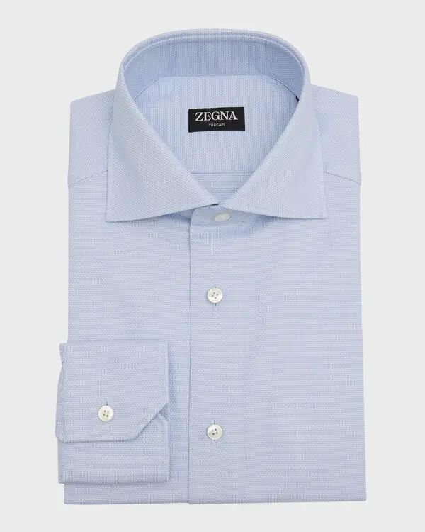Zegna Trecapi Cotton Dress Shirt - Br Blu Sld