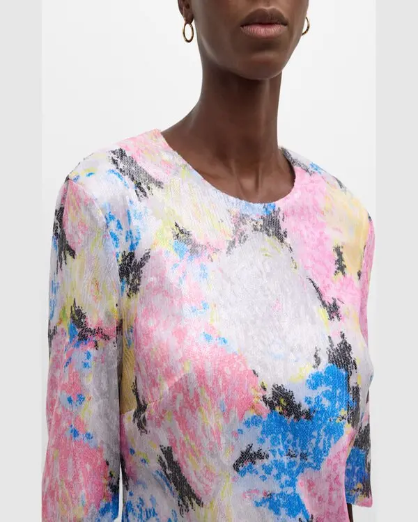 Rosetta Getty Floral Sequin Mesh Fitted T-shirt