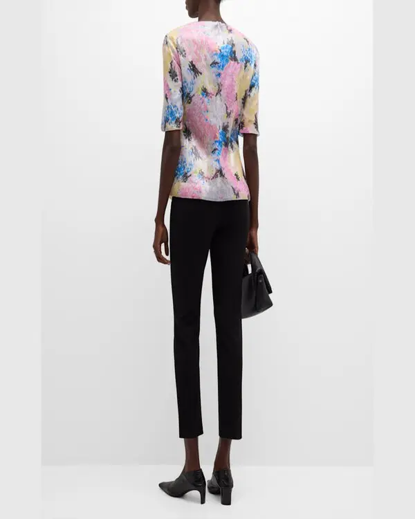 Rosetta Getty Floral Sequin Mesh Fitted T-shirt