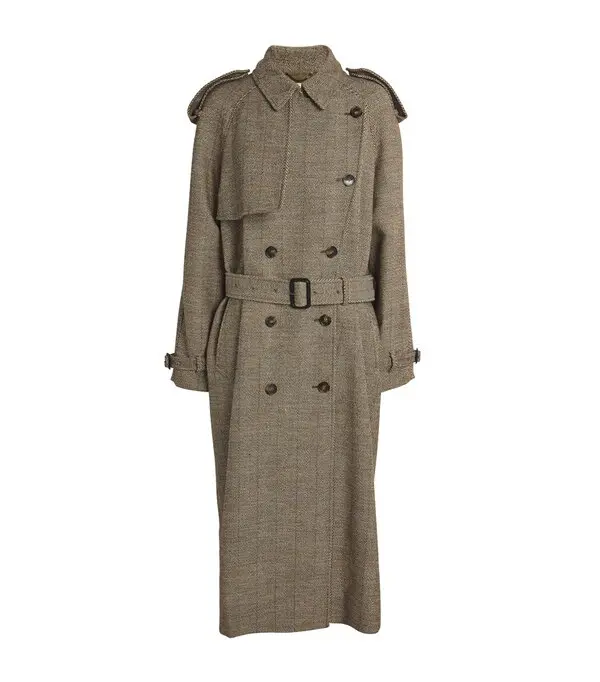 Stella Mccartney Wool-Blend Check Trench Coat - Brown