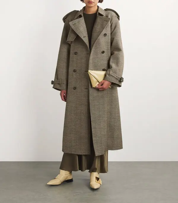 Stella Mccartney Wool-Blend Check Trench Coat - Brown