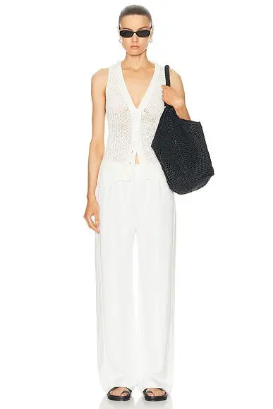 Enza Costa Linen Open Knit Vest - White