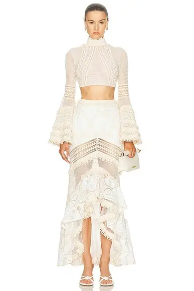 PatBO Woven Bell Sleeve Cropped Top