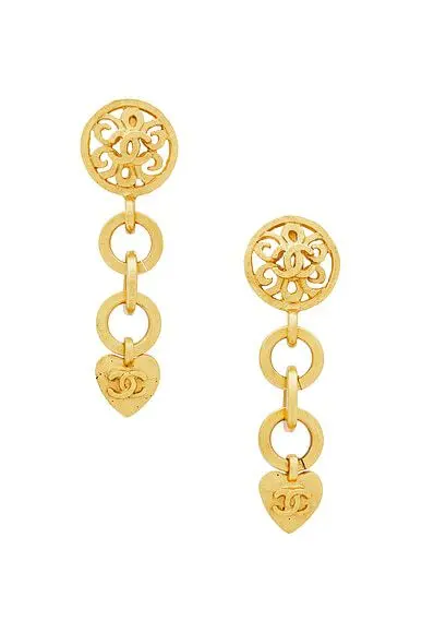 Chanel 1995 Cc Heart Clip-on Earrings - Gold