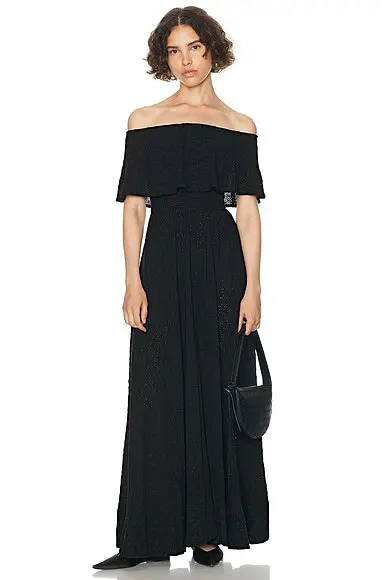 HELSA Eyelet Garden Midi Dress - Black