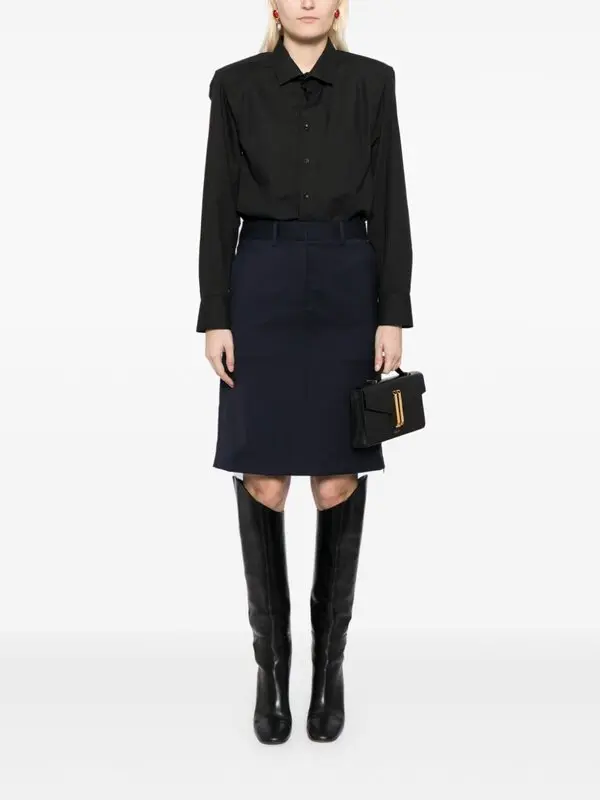 Helmut Lang Straight Virgin Wool Skirt - Blue