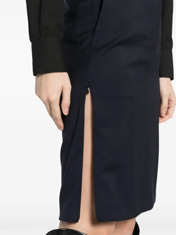Helmut Lang Straight Virgin Wool Skirt - Blue
