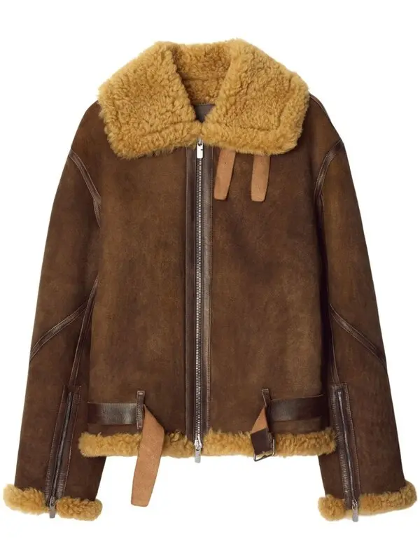 Burberry Shearling-trim Leather Jacket - Brown