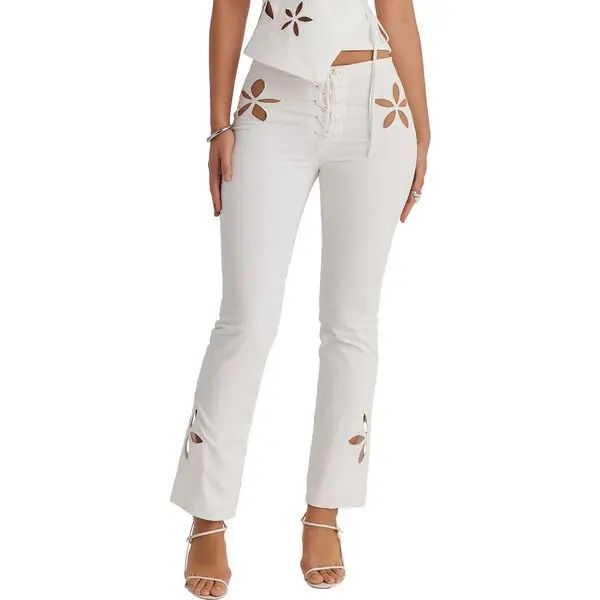 MISTRESS ROCKS Floral Cutout Lace-up Pants