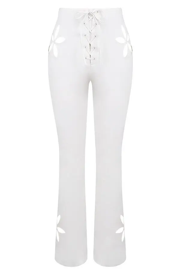 MISTRESS ROCKS Floral Cutout Lace-up Pants