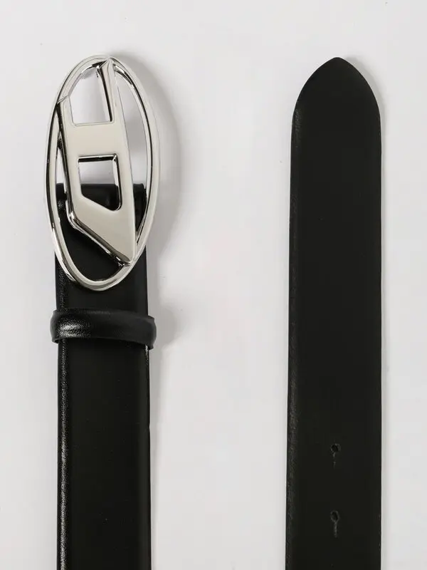 DIESEL® Leather Belt With Logo Buckle - Black