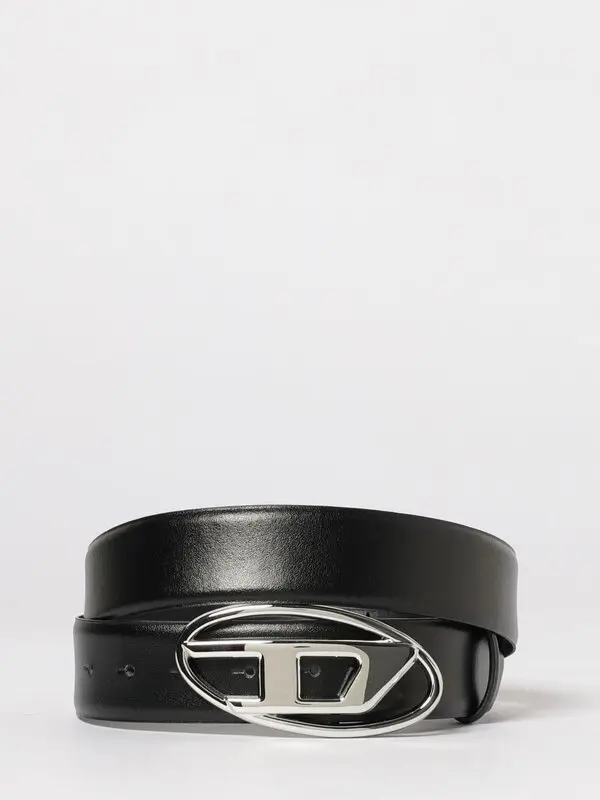 DIESEL® Leather Belt With Logo Buckle
