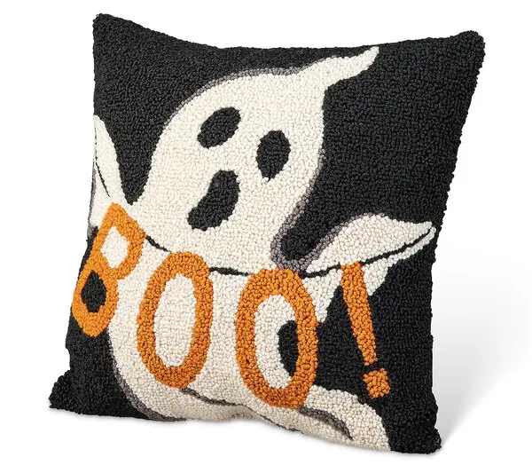 GLITZHOME 14'h Hooked Halloween Ghost 'boo' Pil Low - One-color