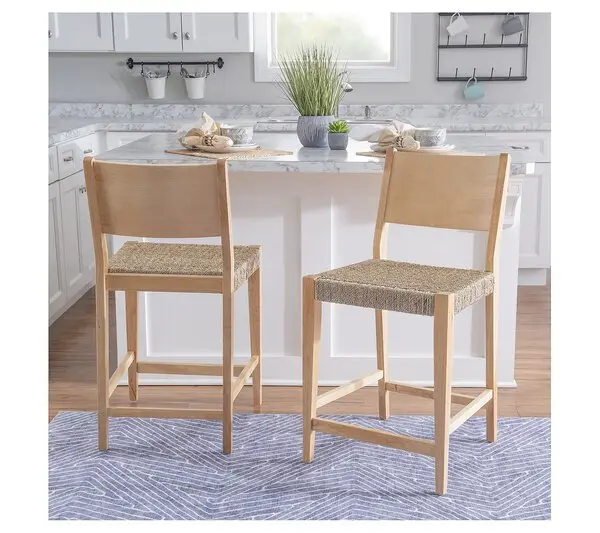 LINON Home Brea Natural Counter Stool Rope Seat S/2 - One-color