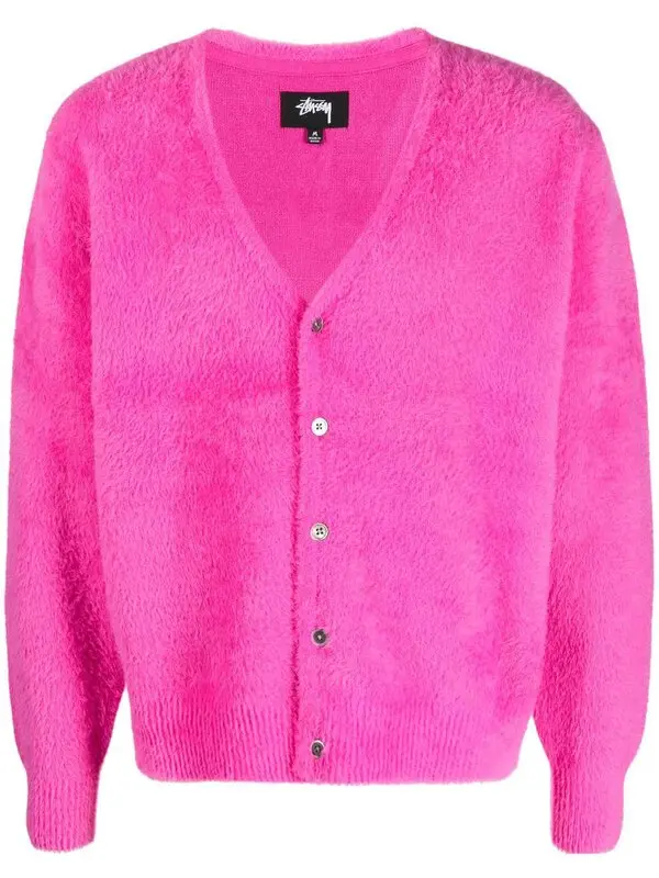 StüSsy Brushed V-Neck Cardigan In Pink - 15% Off | Editorialist
