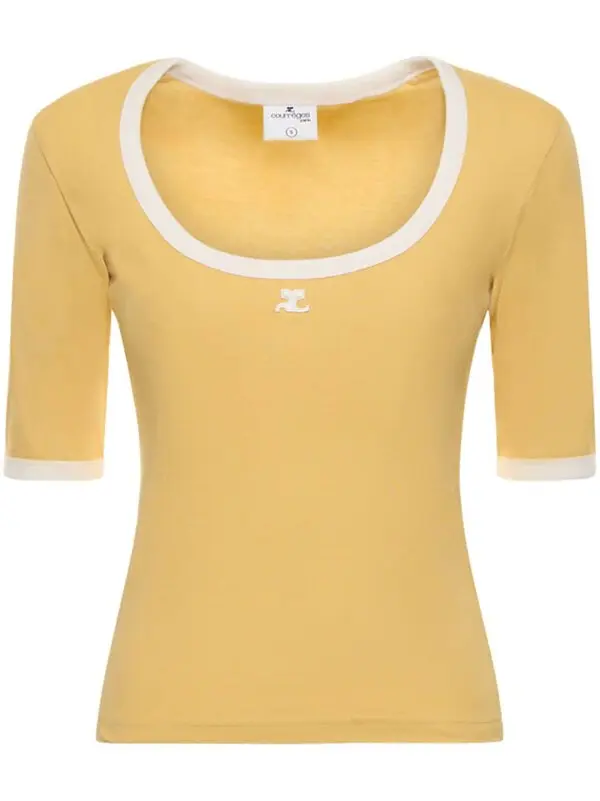 COURREGES Holistic Contrast Cotton T-shirt - Yellow