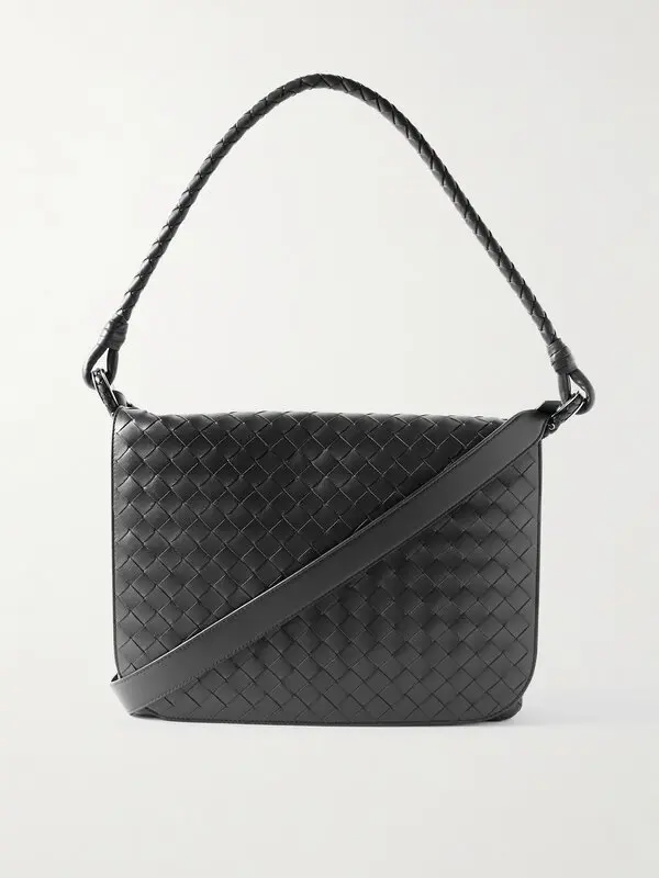 Bottega Veneta Intrecciato Leather Messenger Bag - Black
