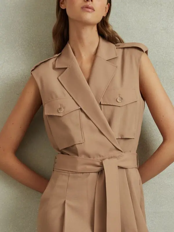 REISS Luisa Wool-blend Belted Jumpsuit