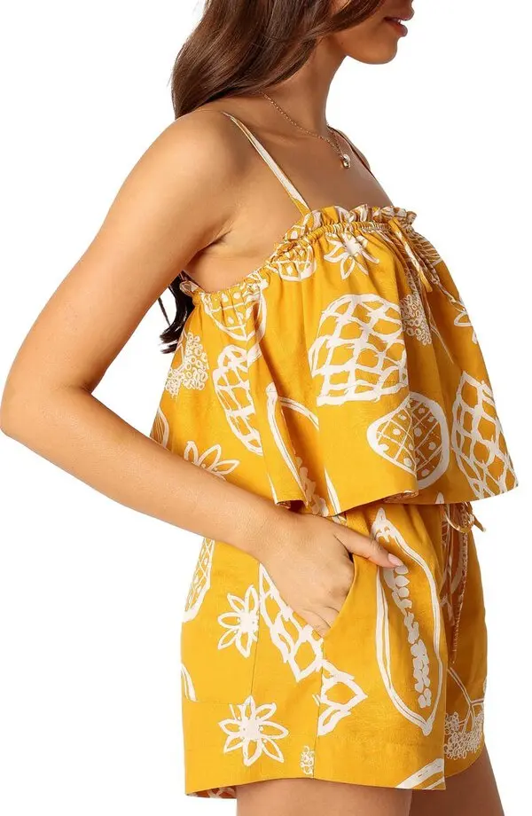 PETAL & PUP Honey Mixed Print Cotton & Linen Drawstring Shorts