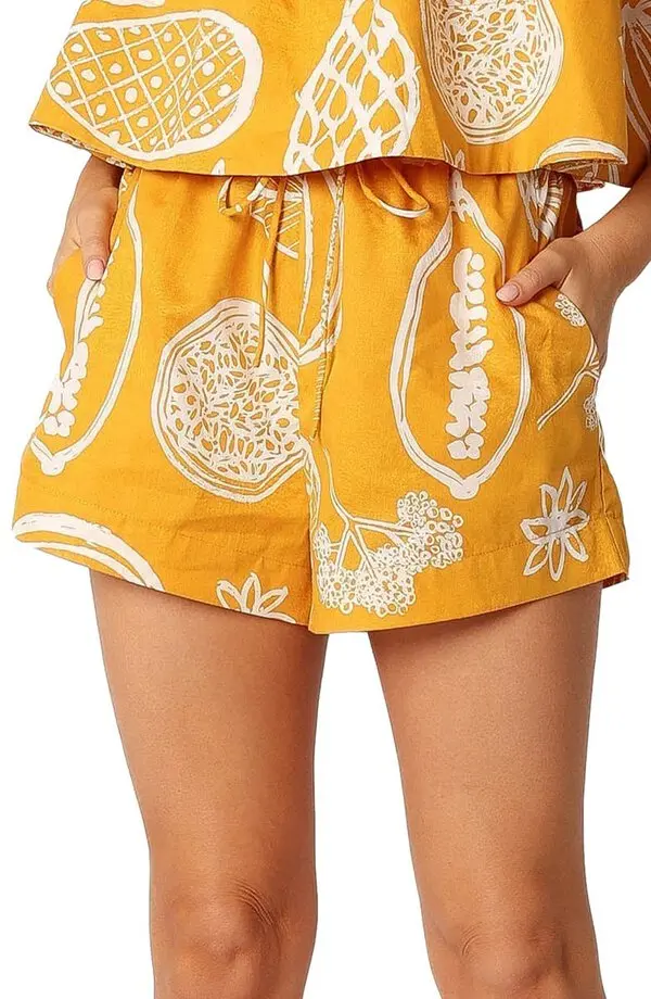 PETAL & PUP Honey Mixed Print Cotton & Linen Drawstring Shorts