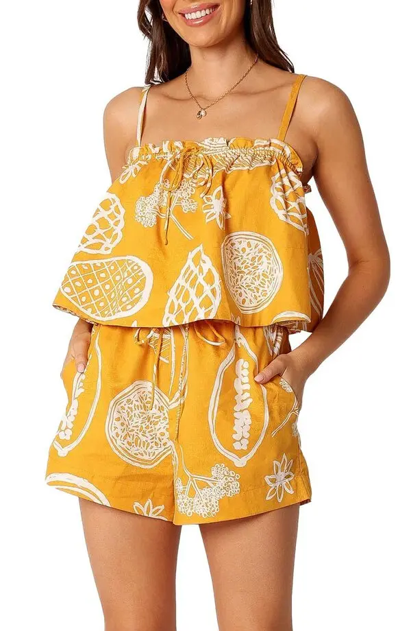 PETAL & PUP Honey Mixed Print Cotton & Linen Drawstring Shorts