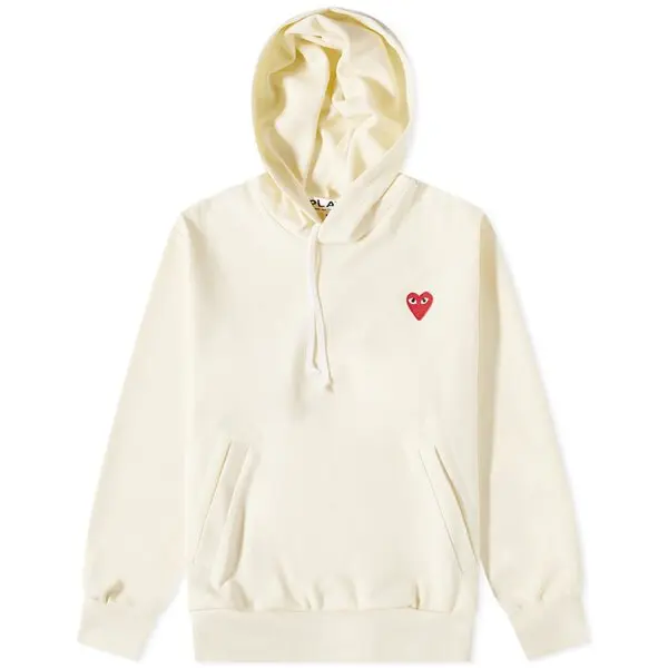 Play Comme Des Garcon Red Heart Pullover Hoodie - Ivory