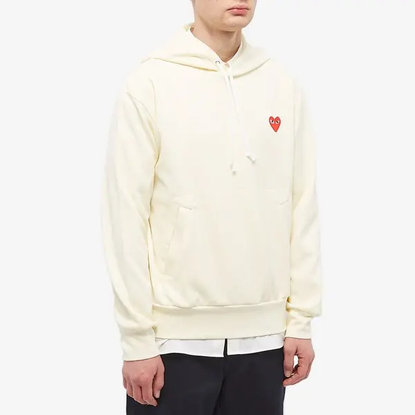 Play Comme Des Garcon Red Heart Pullover Hoodie - Ivory