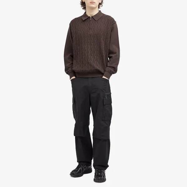 Thisisneverthat Cable Knit Zip Polo Shirt In Brown - 50% Off 