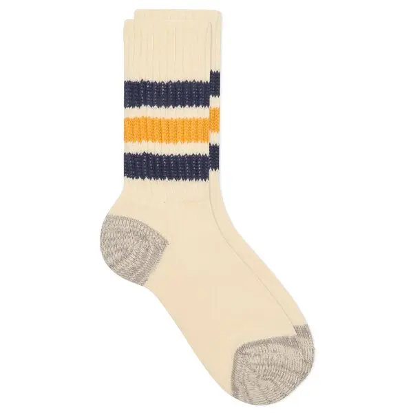ROTOTO Coarse Ribbed Old School Crew Socks - Navy/yellow