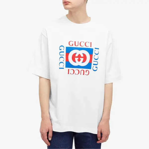 Gucci Interlocking Box Logo T-Shirt In White - 30% Off | Editorialist