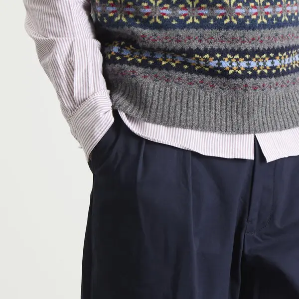 BEAMS 2 Pleat Chino - Navy