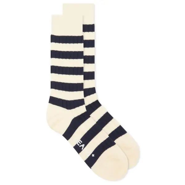 BEAMS Rib Stripe Socks - White