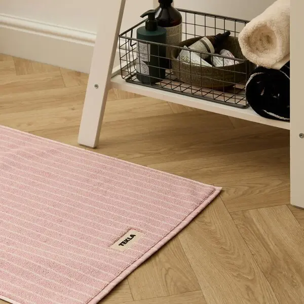 TEKLA Organic Terry Bath Mat - Shaded Pink Stripes
