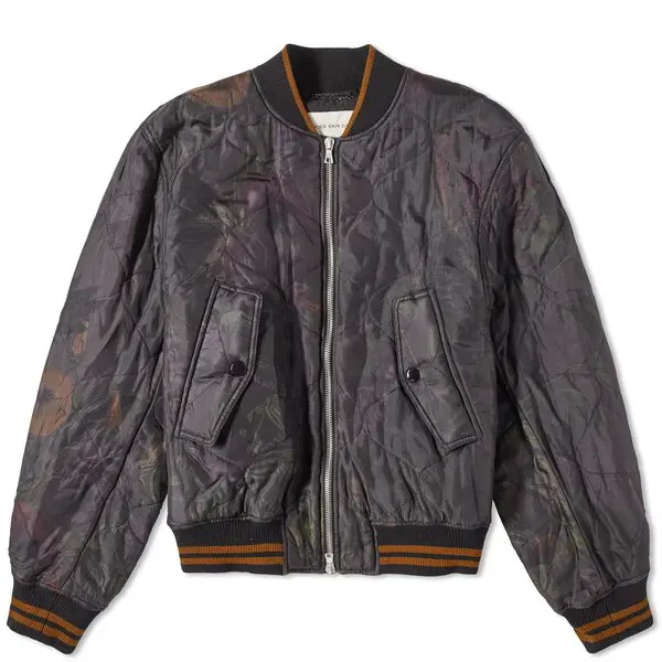Dries Van Noten Verso Floral Print Bomber Jacket In Navy - 70% Off