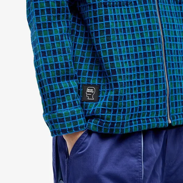 Brain Dead Check Mate Flannel Zip Shirt Jacket In Navy - 55% Off