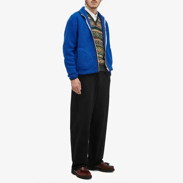 DRAKE'S Boucle Wool Zip Fleece Jacket - Blue