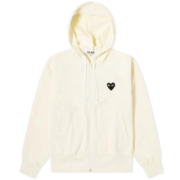 Play Comme Des Garcon Heart Full Zip Hoodie - Ivory