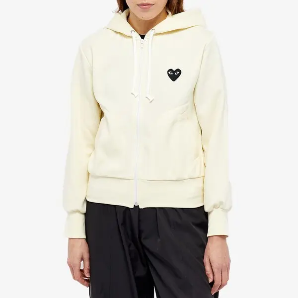 Play Comme Des Garcon Heart Full Zip Hoodie - Ivory