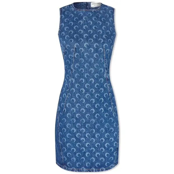 Marine Serre Deadstock Denim Mini Dress In Blue - 70% Off | Editorialist