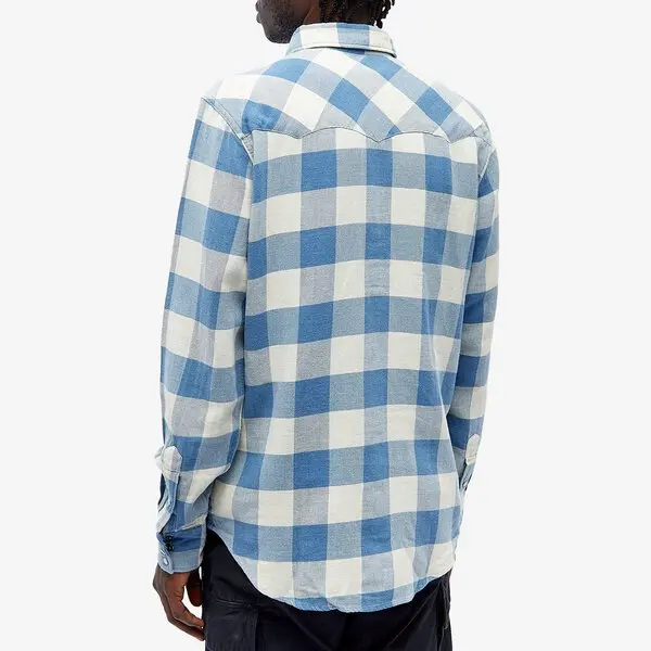 Ralph Lauren Buffalo Western Check Shirt In Indigo/Cream 60% Off
