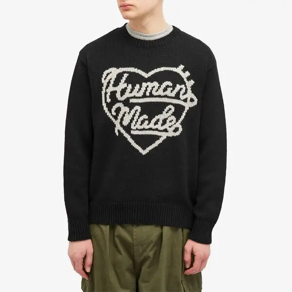 Human Made Knitted Heart Crew Neck Jumper In Black - 40% Off