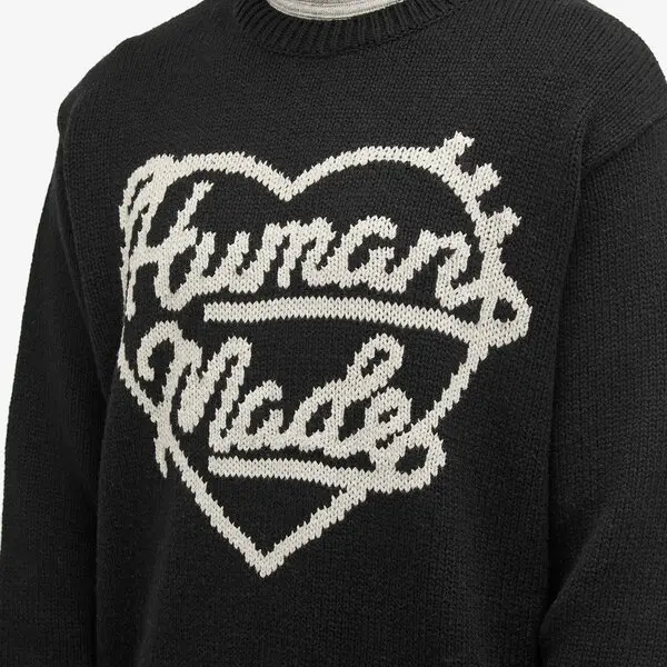 Human Made Knitted Heart Crew Neck Jumper In Black - 40% Off
